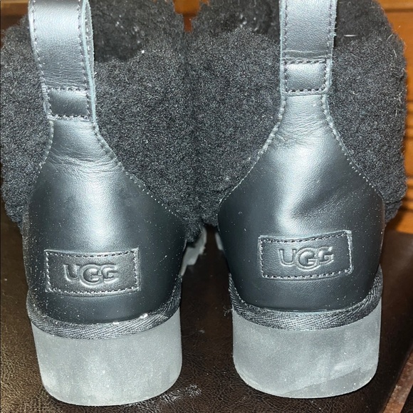 UGG Black Fuzzy Leather Boots with ultra mini Alina Curled